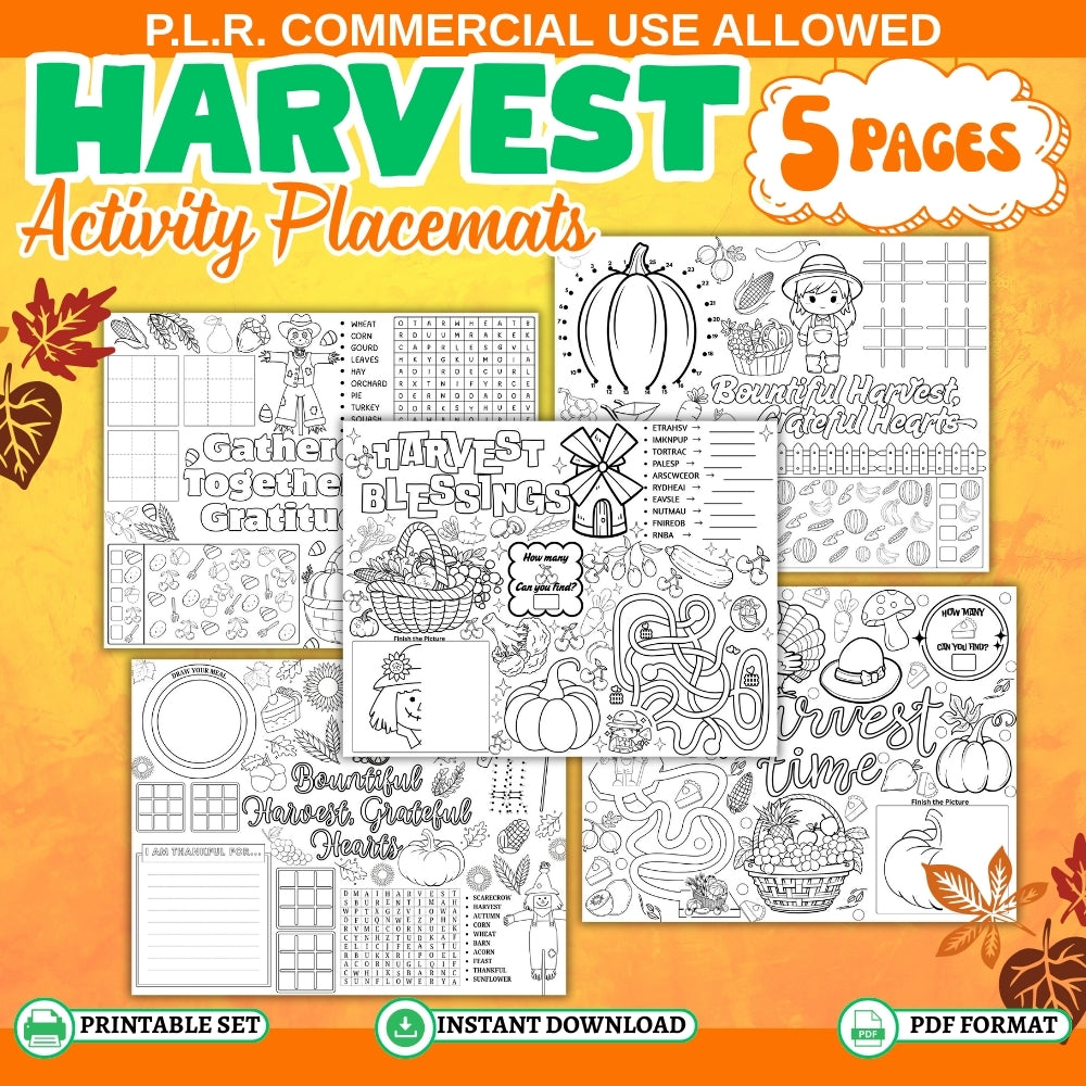 PLR Harvest Activity Placemats – plr-printables-store