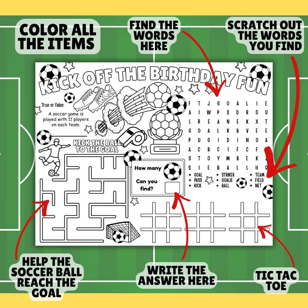 PLR Printable Soccer Birthday Activity Placemats – plr-printables-store