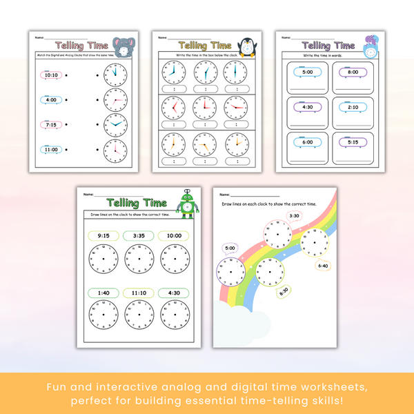 PLR Telling Time Worksheets – plr-printables-store