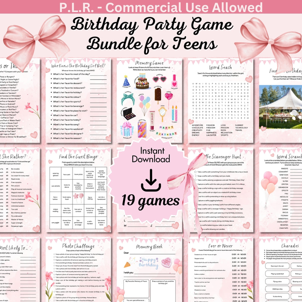 PLR Teen Birthday Party Game Bundle – plr-printables-store
