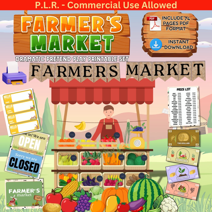 PLR Farmers Market Pretend Play Printables Set – plr-printables-store