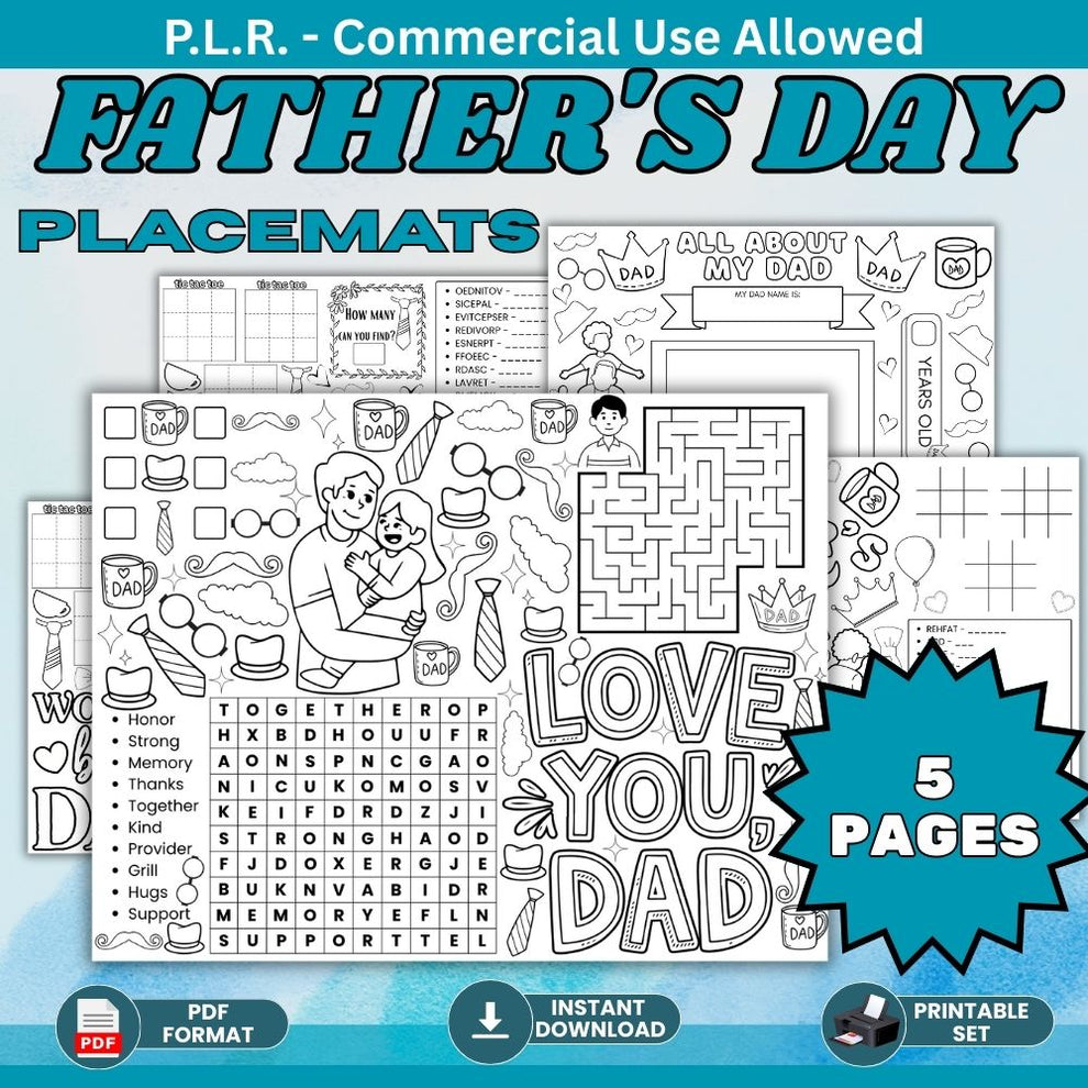 PLR Printable Fathers Day Placemats – plr-printables-store