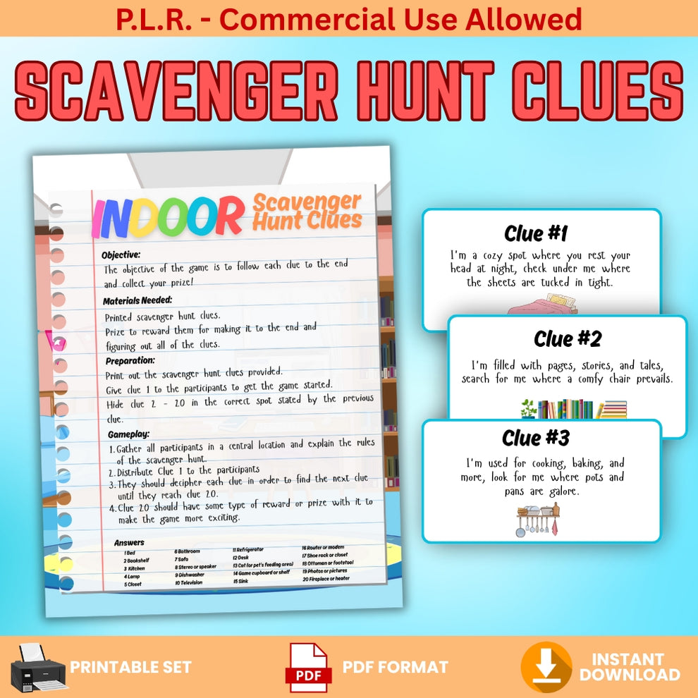 PLR Indoor Scavenger Hunt Clues – plr-printables-store