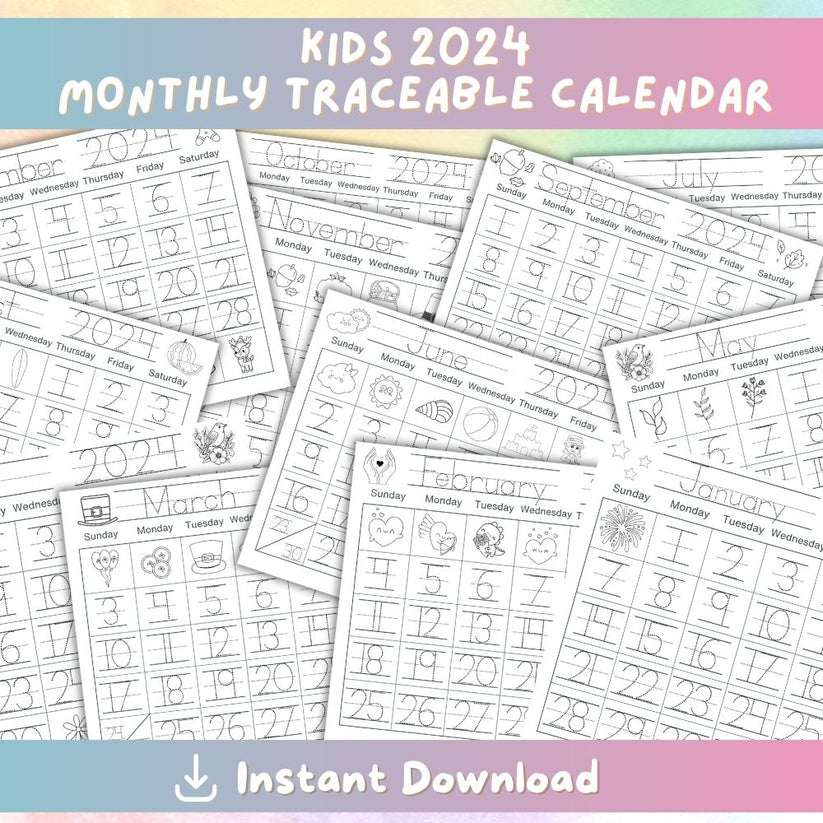 PLR Kids Traceable Monthly Calendar – plr-printables-store
