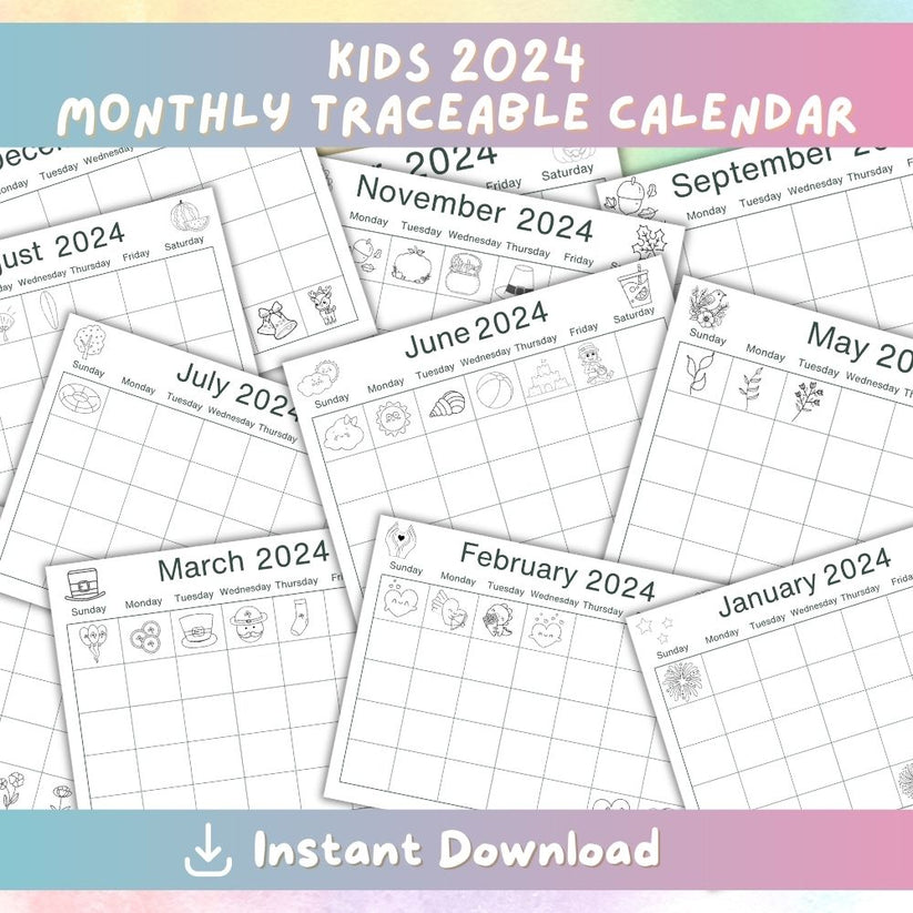 PLR Kids Traceable Monthly Calendar – plr-printables-store