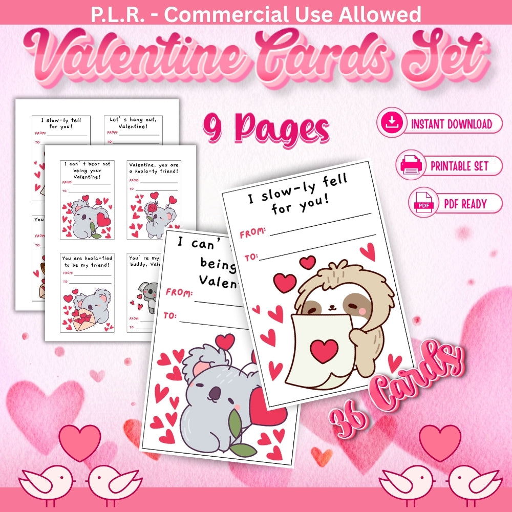 PLR Cute Animal Valentine Card Set – plr-printables-store