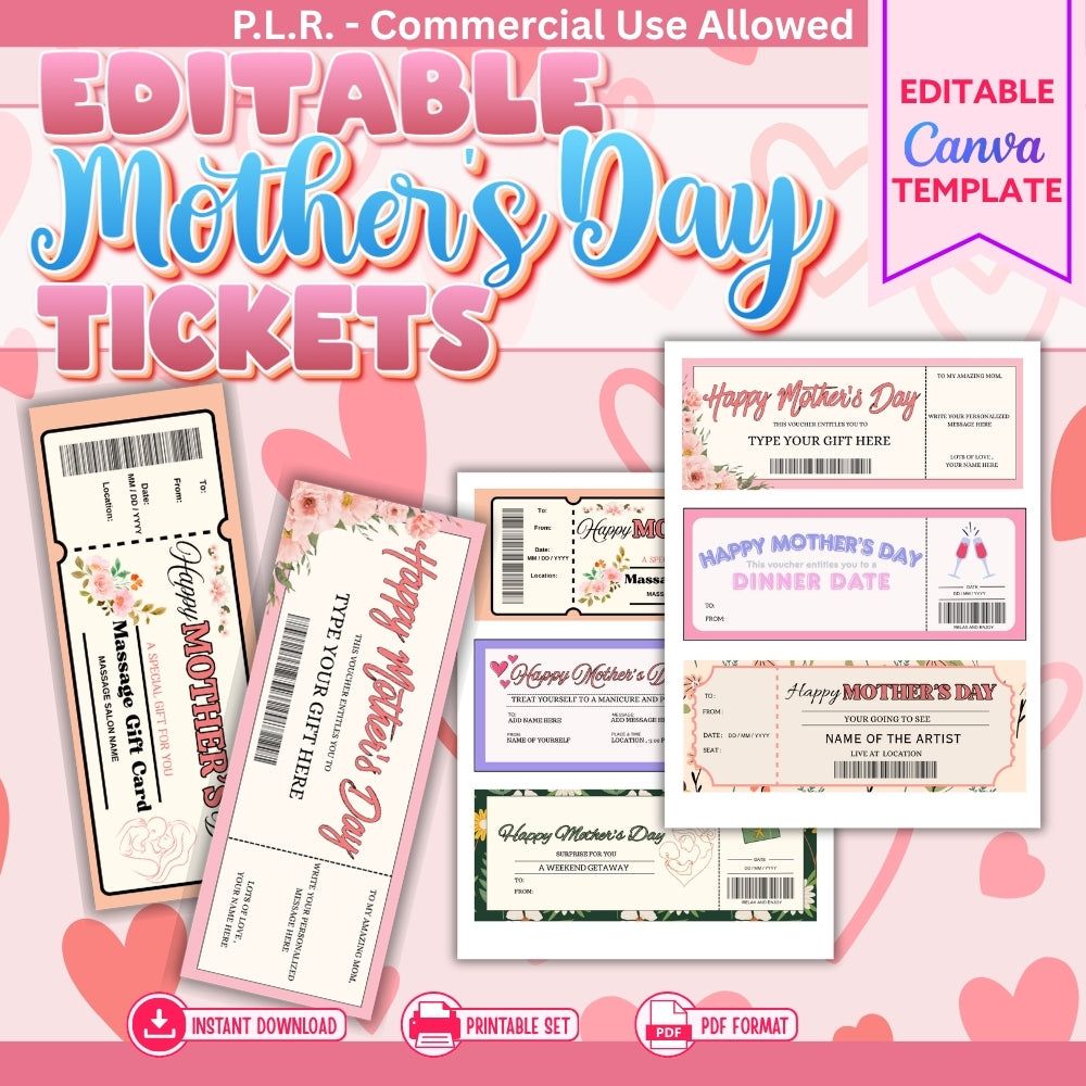PLR Editable Mother's Day Tickets – plr-printables-store