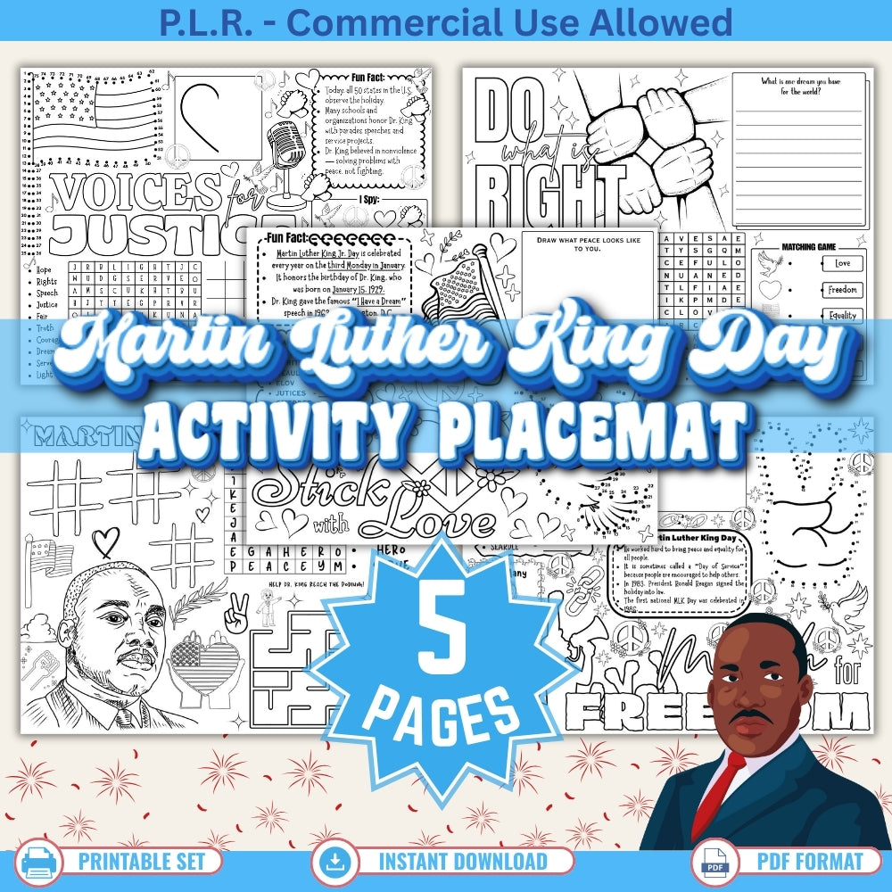 PLR Martin Luther King Day Activity Placemats – plr-printables-store