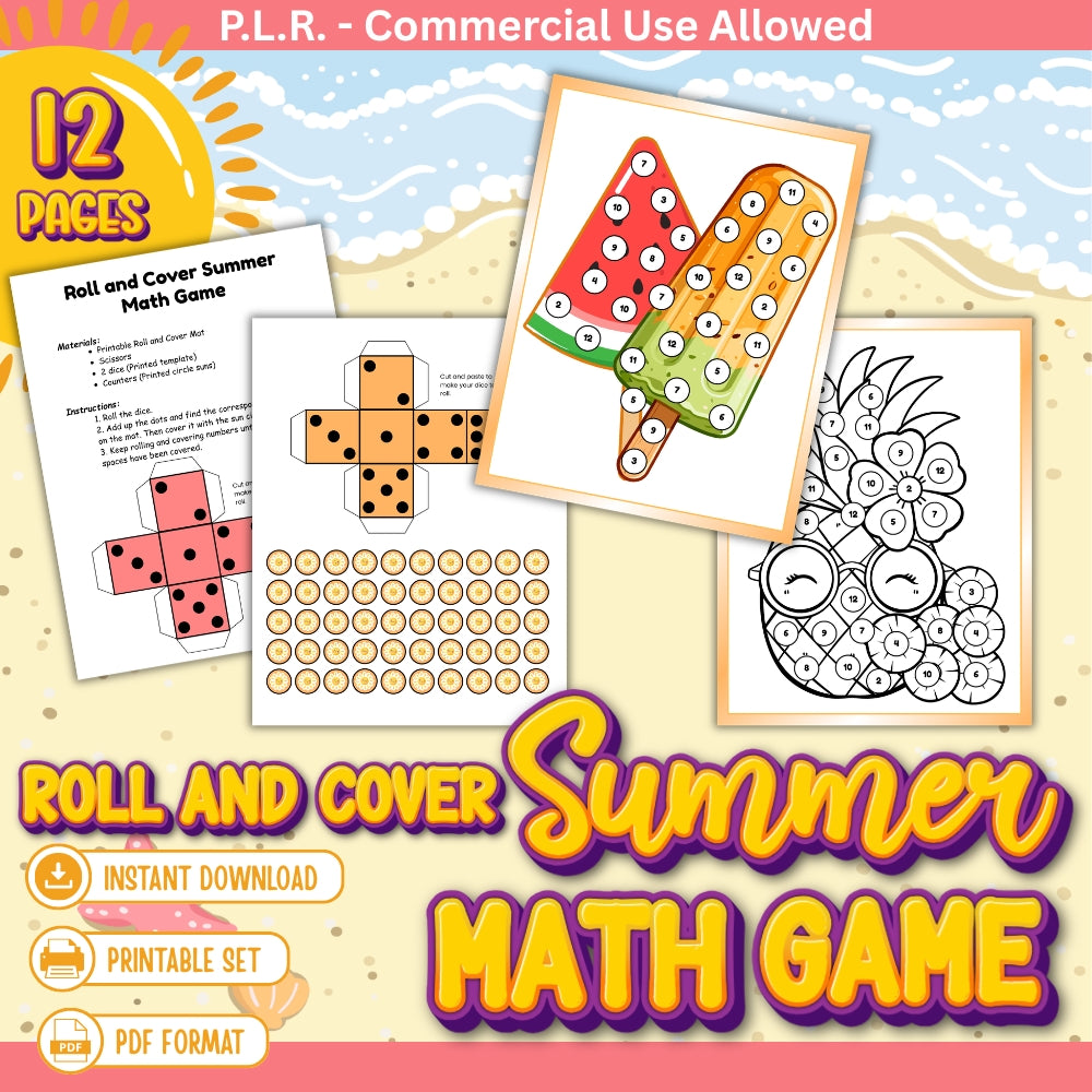 PLR Printable Roll and Cover Summer Math Game – plr-printables-store
