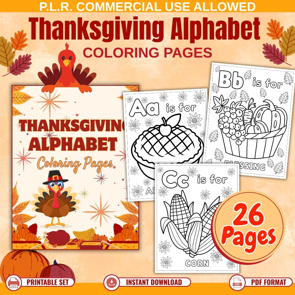 PLR Thanksgiving Alphabet Coloring Pages – plr-printables-store
