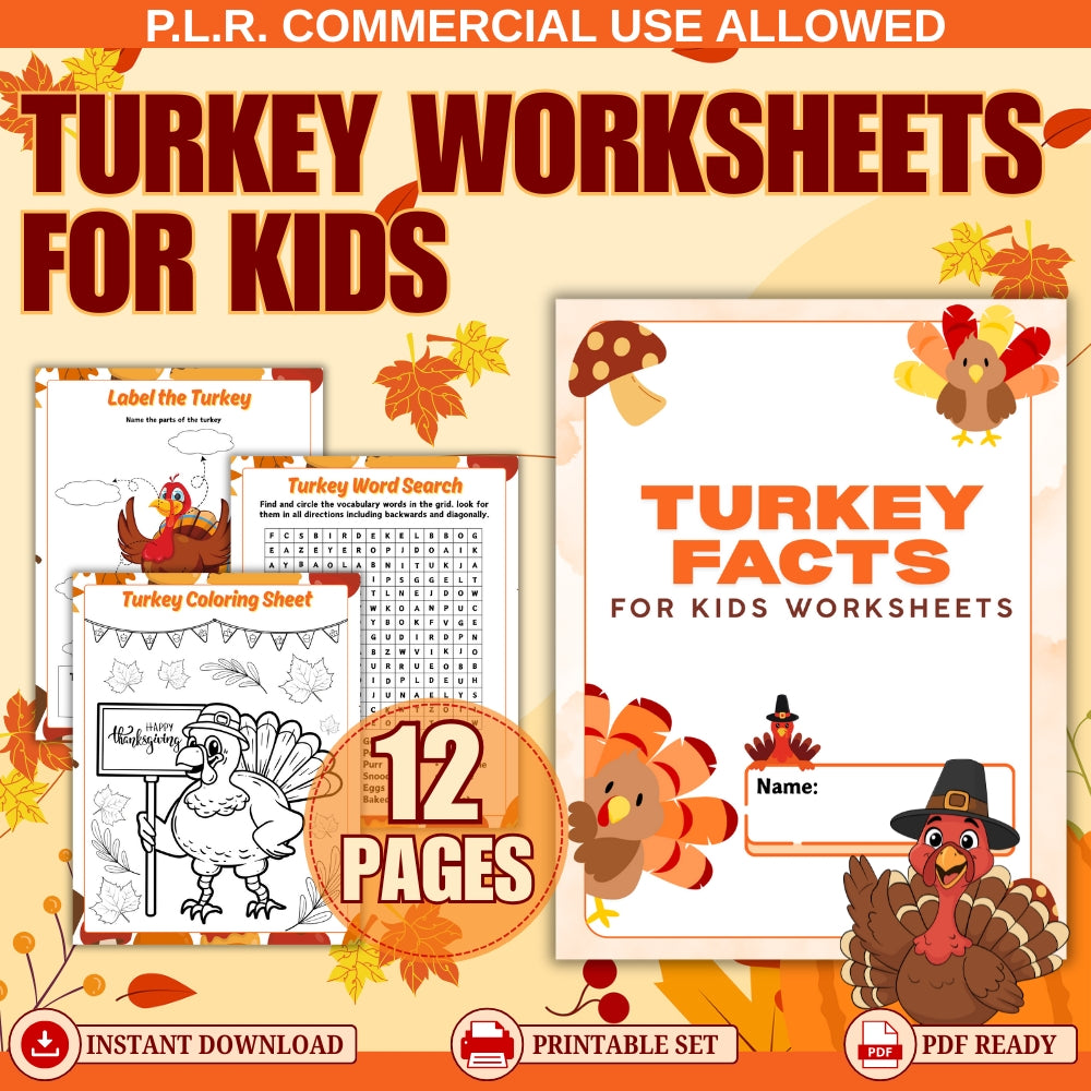 PLR Turkey Facts for Kids Activities – plr-printables-store