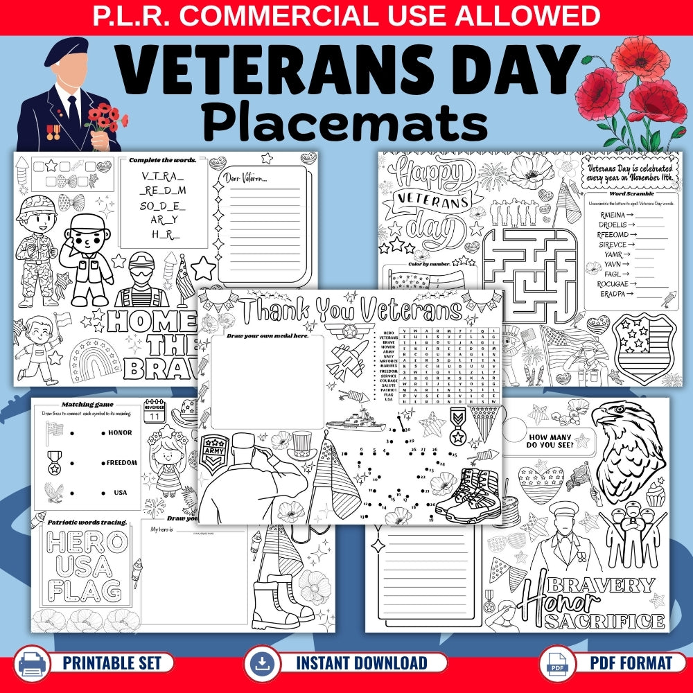 PLR Veterans Day Placemats – plr-printables-store