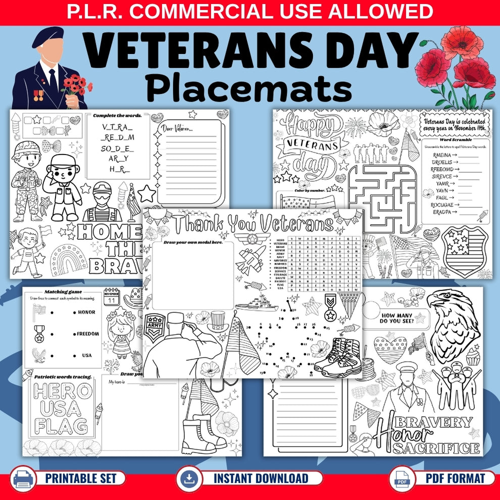 PLR Veterans Day Placemats – plr-printables-store